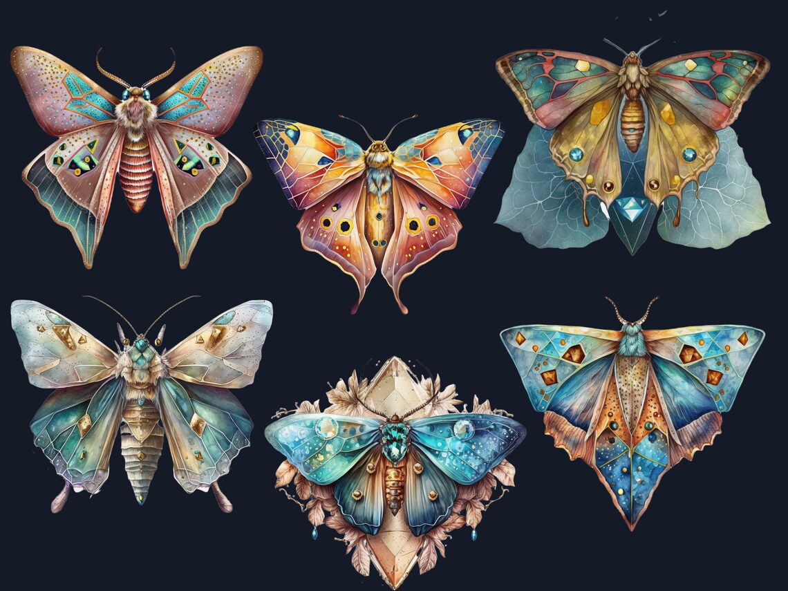 18 PNG Watercolour Royal Moths Clipart, Jewelled Moth Clip Art ...