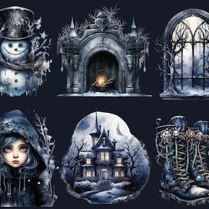 65 PNG Watercolor Gothic Winter Clipart, Creepy Winter Illustrations ...