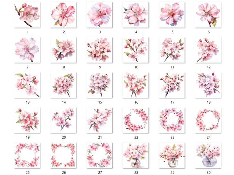 30 PNG Watercolor Cherry Blossom Clipart, Japanese Sakura PNG Clip Art ...