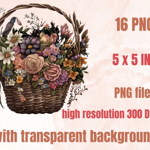 16 PNG Watercolor Flower Basket Clipart, Floral Basket Clip Art ...