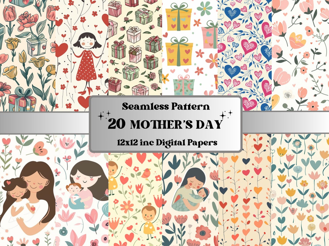 Seamless Mother's Day Digital Paper, Cute Mothers Day Seamless Pattern ...