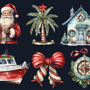 50 PNG Watercolour Nautical Christmas Clipart, Ocean Sea Christmas ...