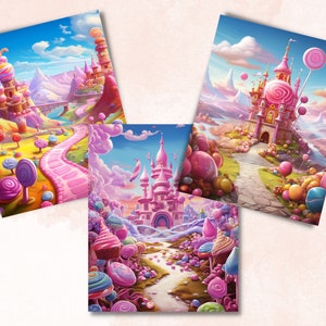 Printable Fantasy Candyland Digital Paper, Fairytale Sweet Candy ...