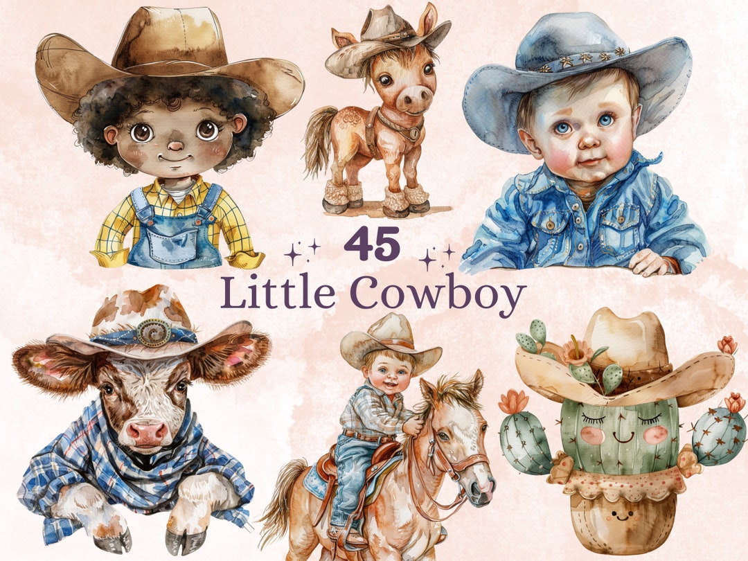 45 PNG Watercolor Little Cowboy Clipart, Western Baby Shower ...