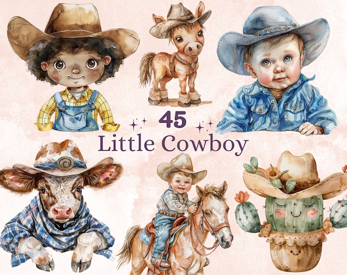 45 PNG Watercolor Little Cowboy Clipart, Western Baby Shower ...