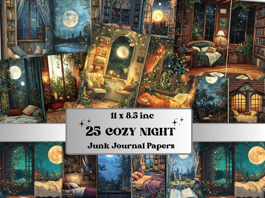 Cozy Night Corner Junk Journal Kit, Comfy Nighttime Scenes Pages ...
