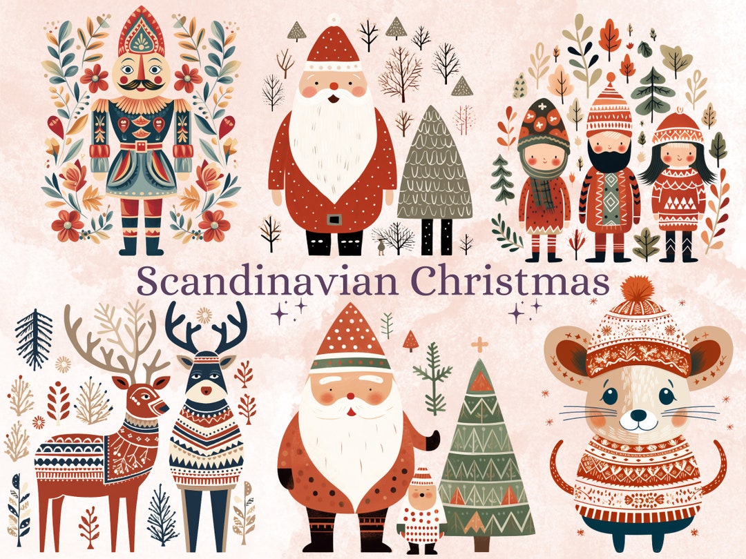 50 PNG Watercolour Scandinavian Christmas Clipart, Christmas Folk Art ...
