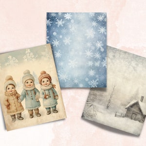 Printable Vintage Winter Digital Paper, Winter Wonderland Ephemera ...