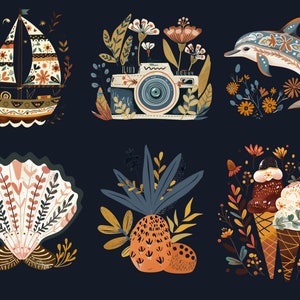 70 PNG Watercolor Summer Folk Art Clipart, Scandinavian Beach ...
