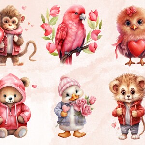 40 PNG Watercolor Valentine's Day Animals Clipart, Lovely Valentines ...