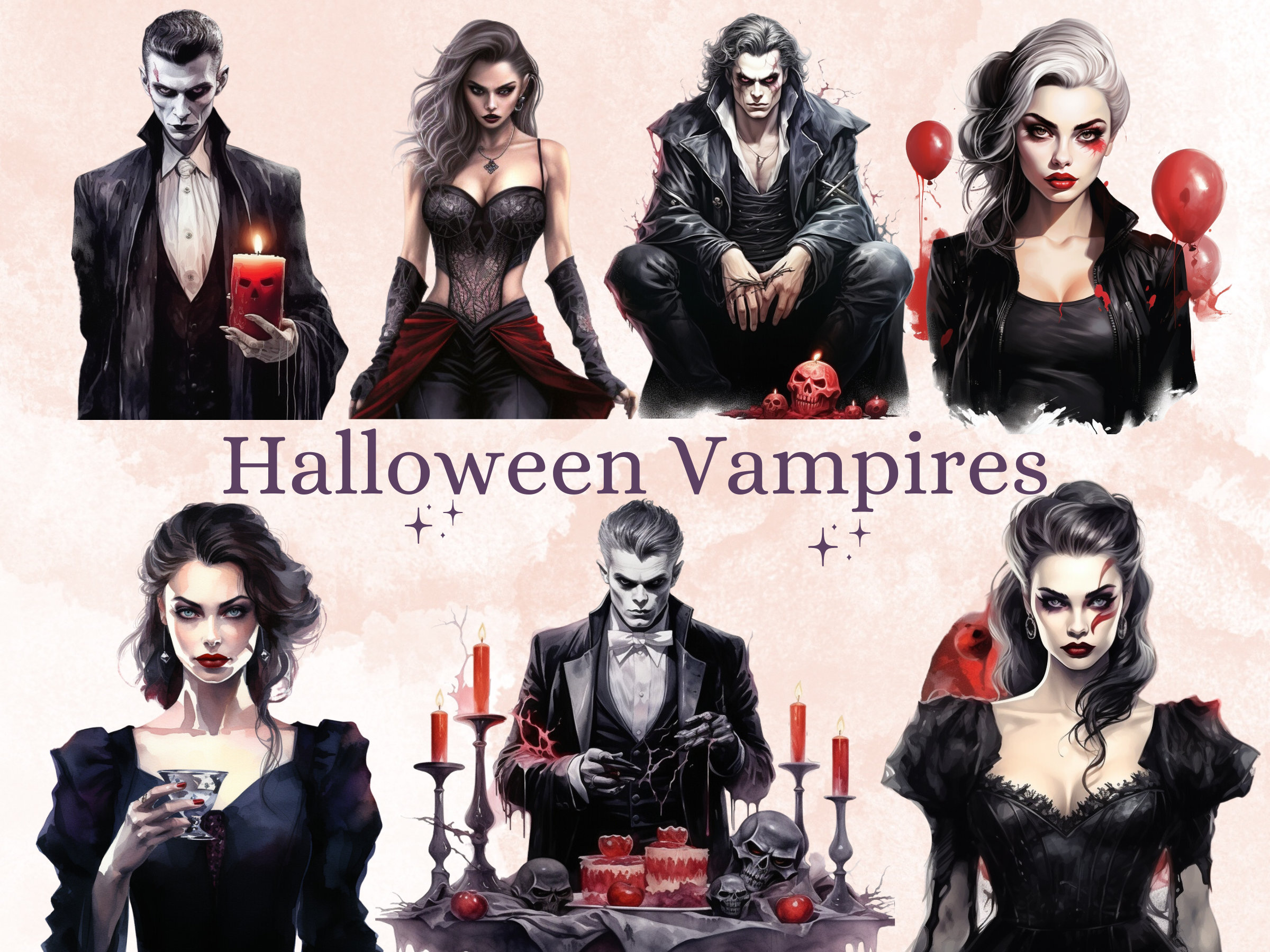 45 PNG Watercolor Halloween Vampires Clipart, Horror Halloween ...