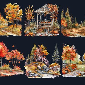 30 PNG Watercolor Autumn Landscape Clipart, Fall Forest Scenes ...
