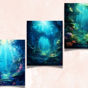 Printable Enchanted Underwater Digital Paper, Under the Sea Background ...