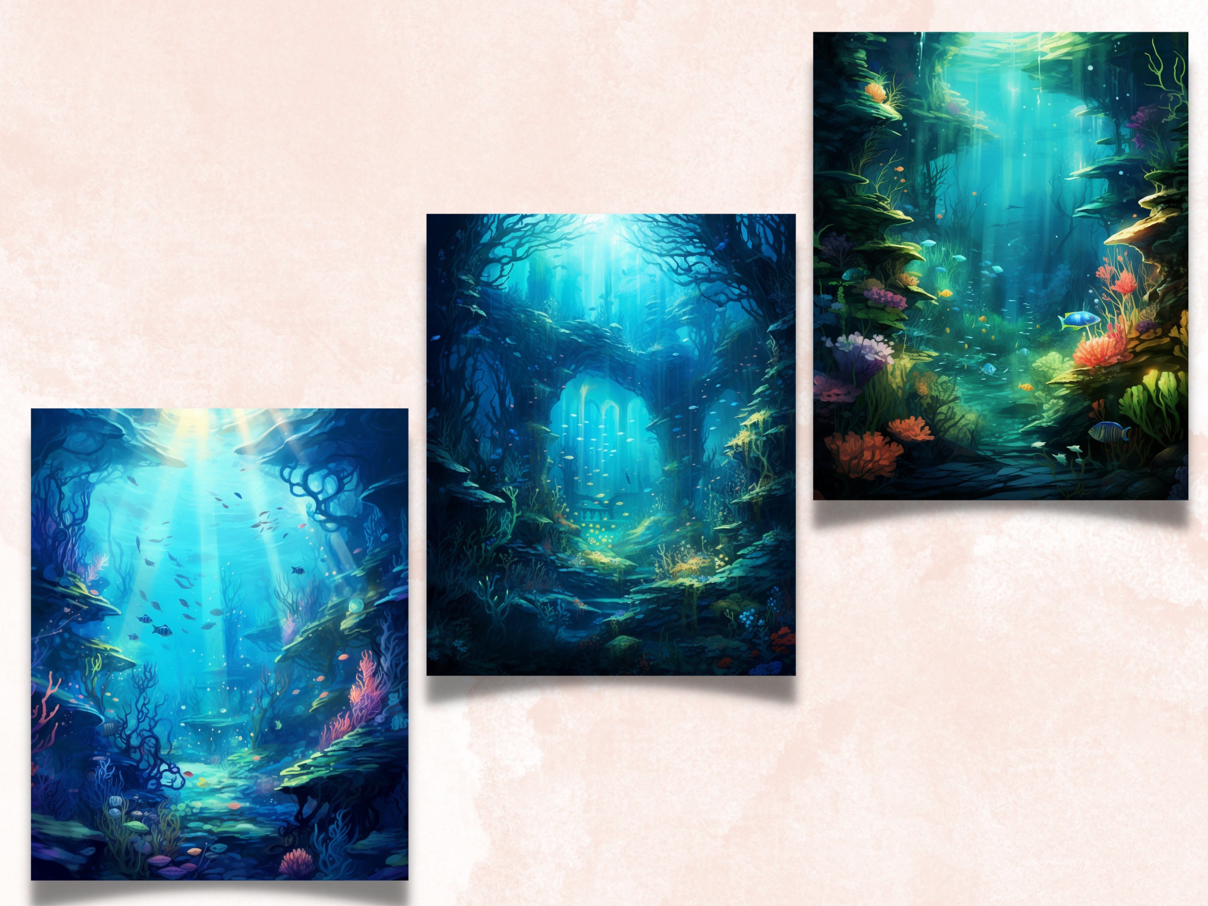 Printable Enchanted Underwater Digital Paper, Under the Sea Background ...