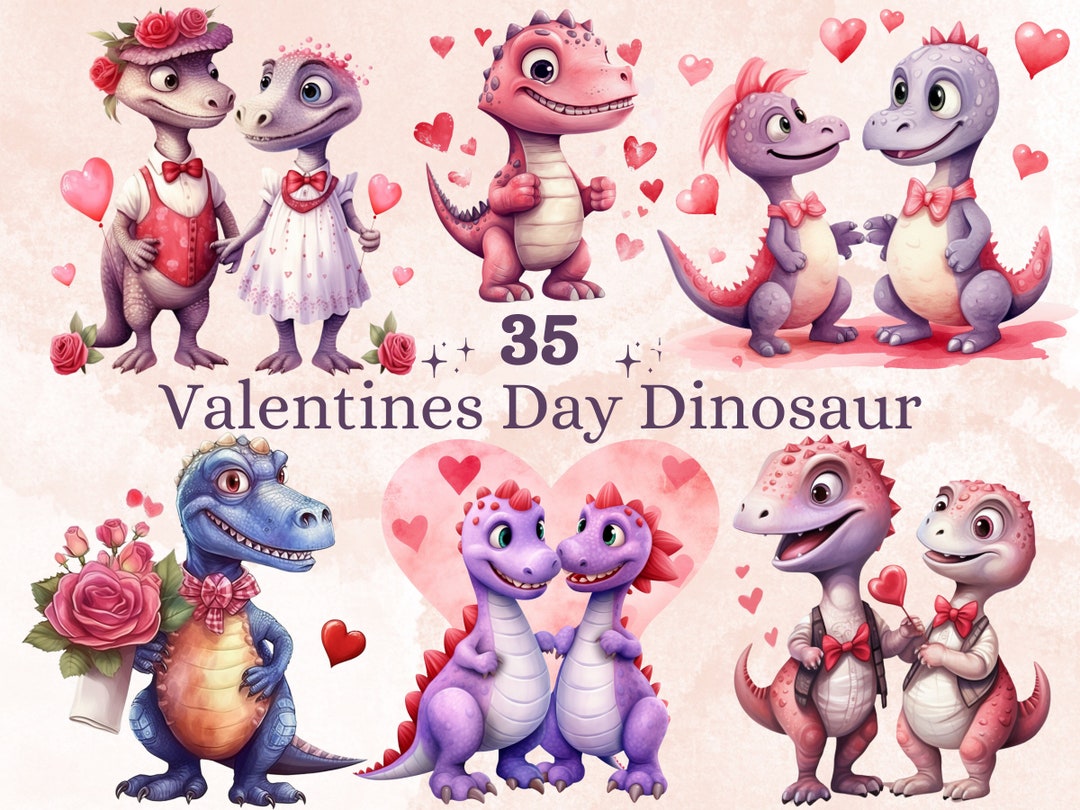 35 PNG Watercolor Valentine's Day Dinosaur Clipart, Lovely Valentines ...