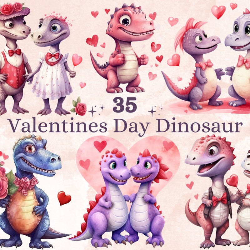 Dinosaur Valentine Clipart - Etsy