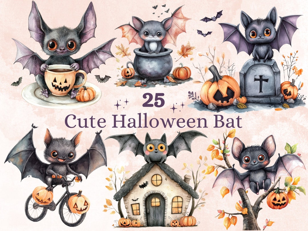 25 PNG Watercolor Cute Halloween Bat Clipart, Cute Creepy Animals ...