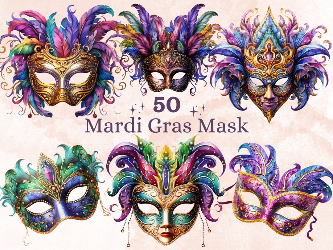 50 PNG Watercolour Mardi Gras Mask Clipart, Masquerade Illustration ...
