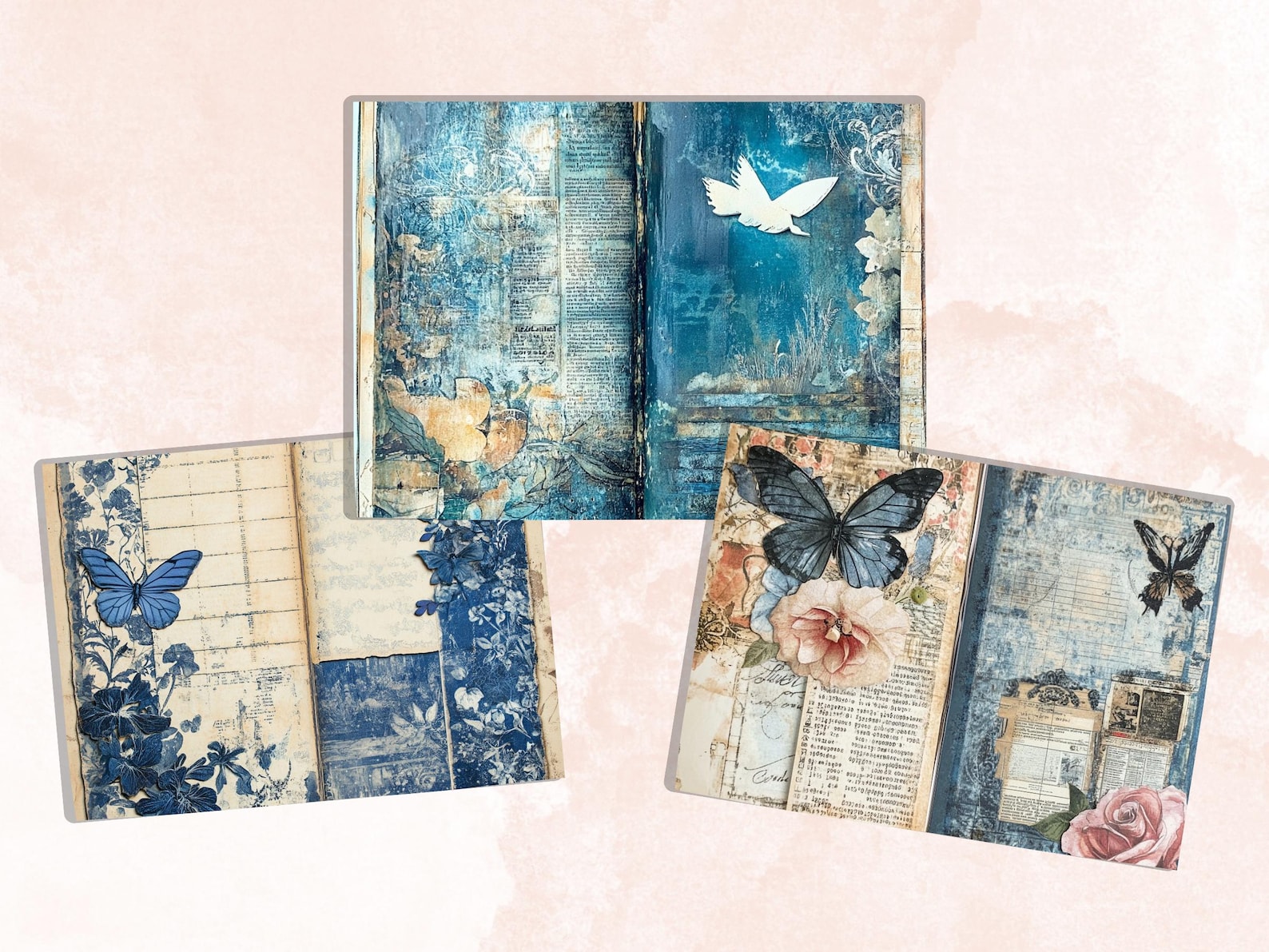 Blue Junk Journal Kit, Blue Pages Ephemera, Whimsical Collage Sheet ...