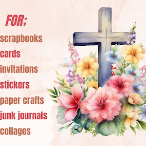 40 PNG Watercolor Easter Cross Clipart, Floral Easter Cross ...