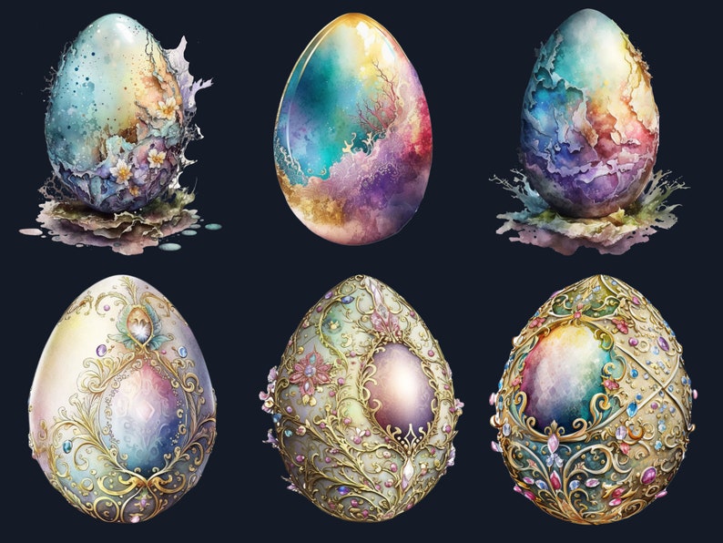 25 PNG Watercolour Easter Eggs Clipart, Floral Easter Egg Clip Art ...