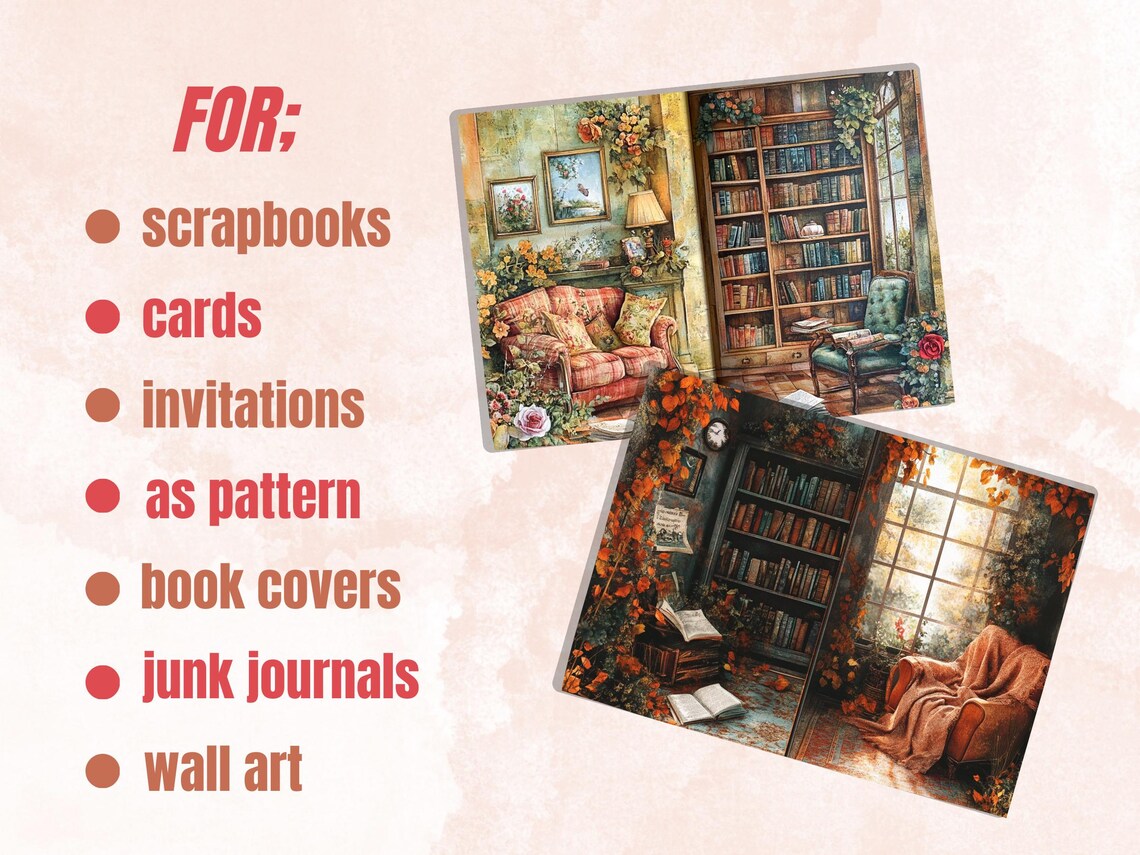 Cozy Reading Corner Junk Journal Kit, Comfy Reading Scenes Pages ...