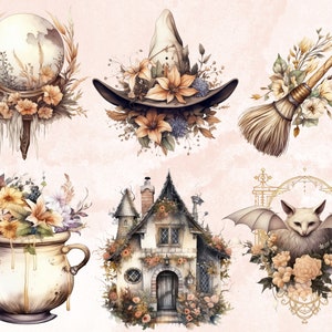 34 PNG Watercolor Boho Witch Clipart, Bohemian Witchcraft Clip Art ...