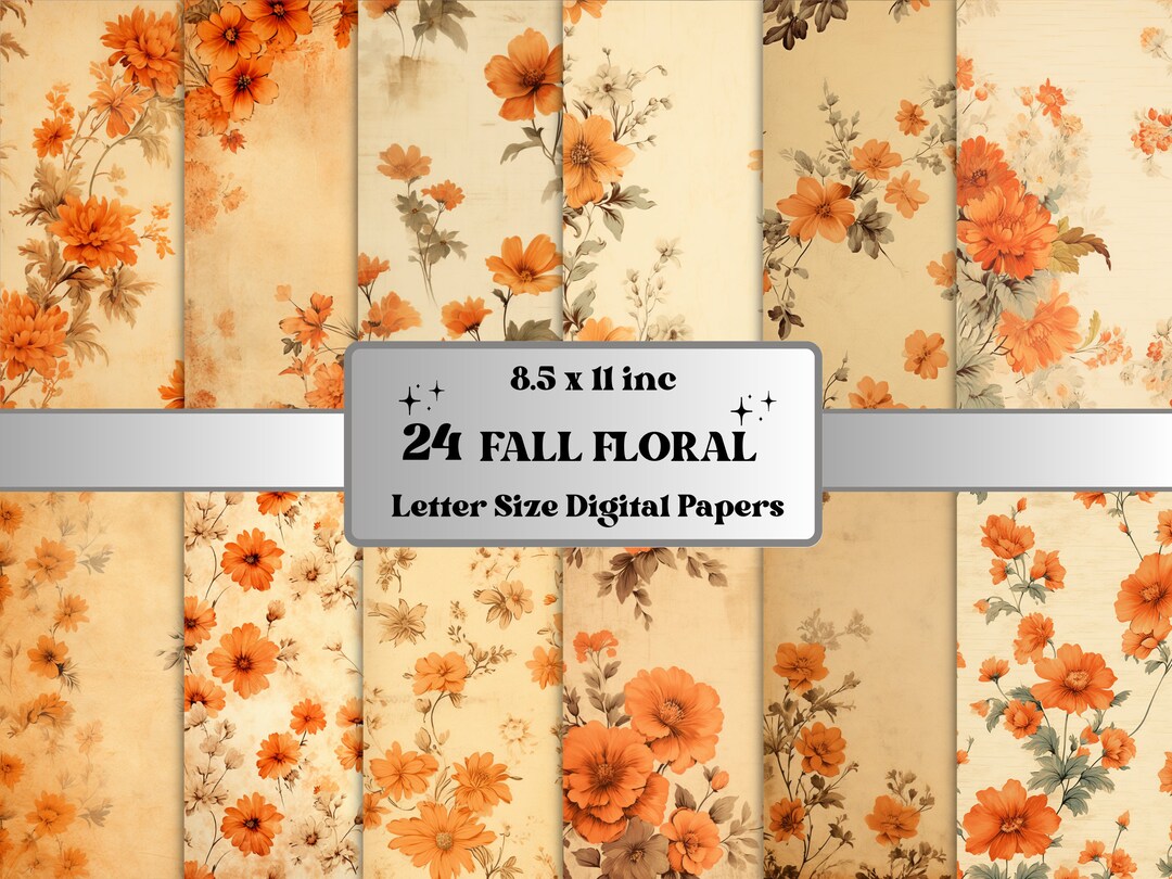 Printable Fall Floral Digital Paper, Fall Autumn Ephemera, Vintage ...