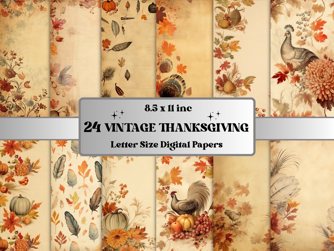 Printable Vintage Thanksgiving Digital Paper, Fall Autumn Ephemera ...