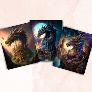 Printable Fantasy Dragonland Digital Paper, Magical Mystery Dragon ...