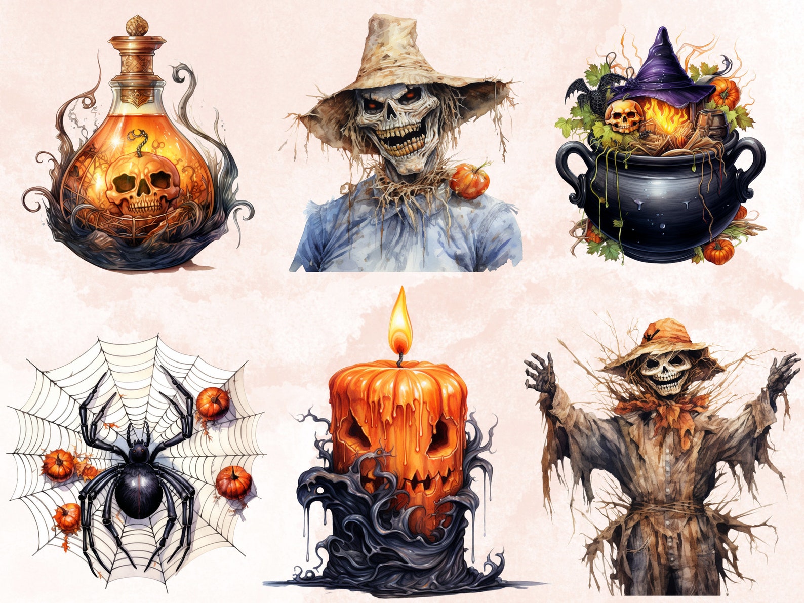 40 PNG Watercolour Halloween Bundle Clipart, Happy Halloween ...