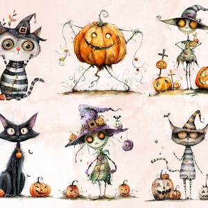 50 PNG Watercolor Quirky Halloween Bundle Clipart, Whimsical Halloween ...