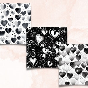 Seamless Black White Valentine's Day Digital Paper, Romantic Valentine ...