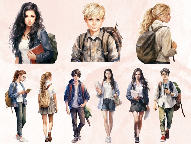 60 PNG Watercolor Student Bundle Clipart, Academia Illustrations Clip ...