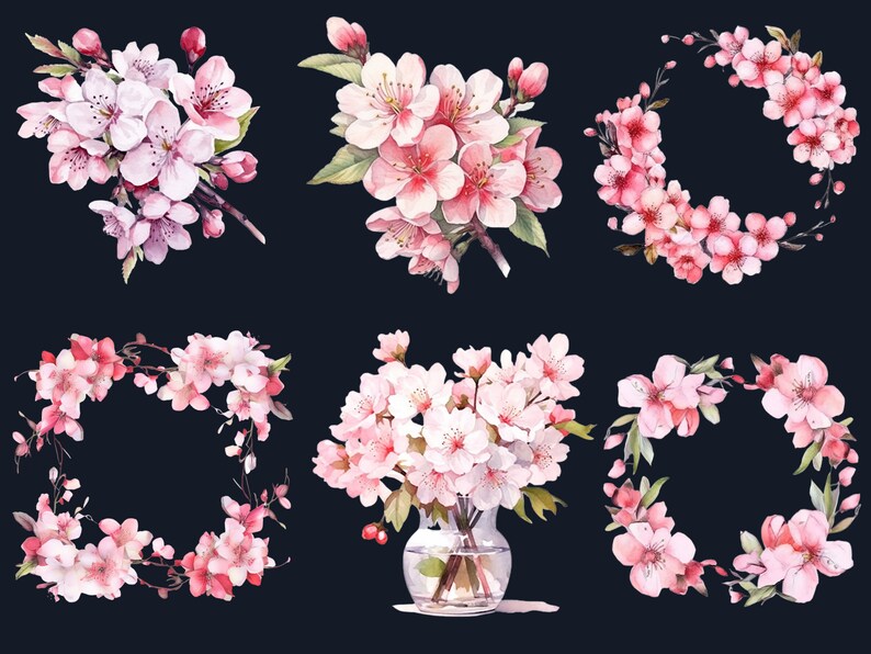 30 PNG Watercolor Cherry Blossom Clipart, Japanese Sakura PNG Clip Art ...