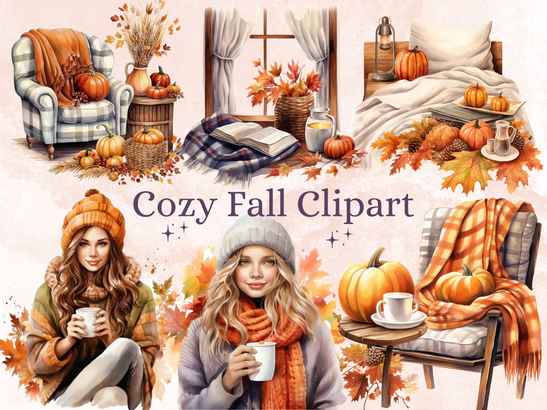34 PNG Watercolor Cozy Fall Clipart, Cozy Autumn Reading Corner ...