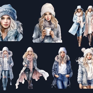 40 PNG Watercolor Winter Beauties Clipart, Cozy Winter Lady ...