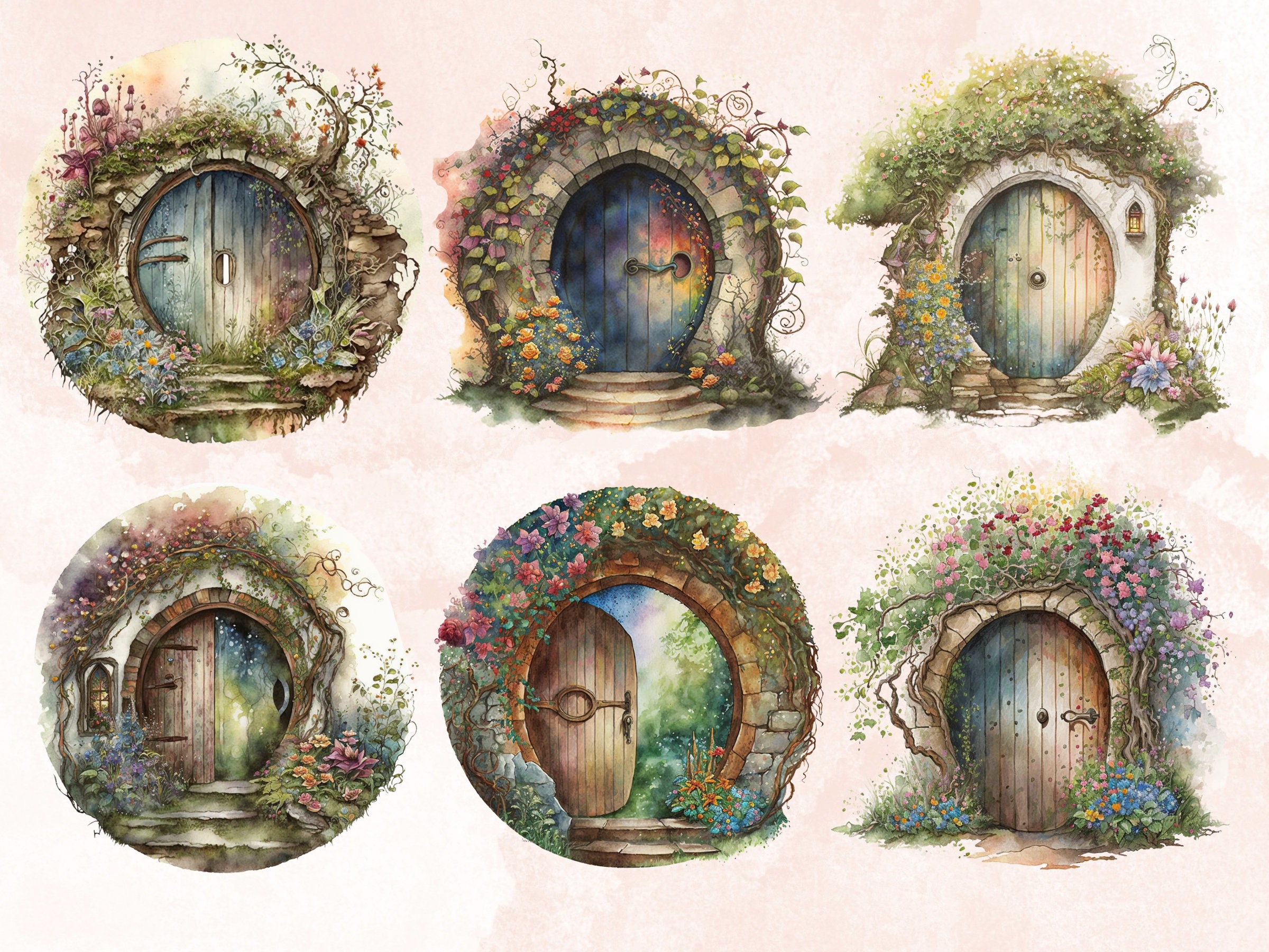 15 PNG Watercolor Hobbit Doors Clipart, Fairy Doors Clip Art, Printable ...