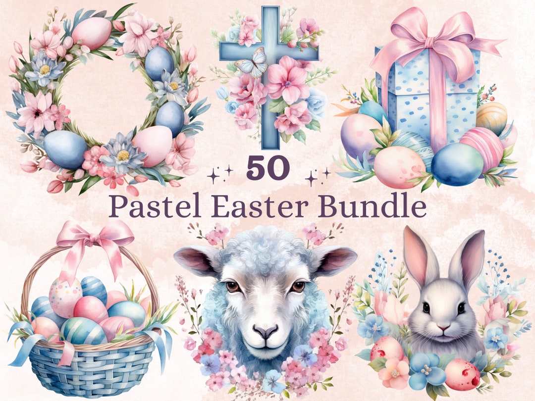 50 PNG Watercolor Pastel Easter Clipart, Spring Easter Egg ...