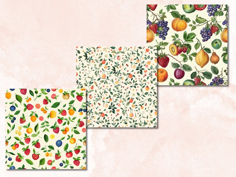 Seamless Spring Fruits Digital Paper, Spring Botanical Seamless Pattern ...