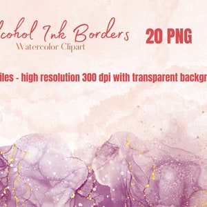 20 PNG Alcohol Ink Clipart Borders, Watercolor Clip Art Border, Rainbow ...