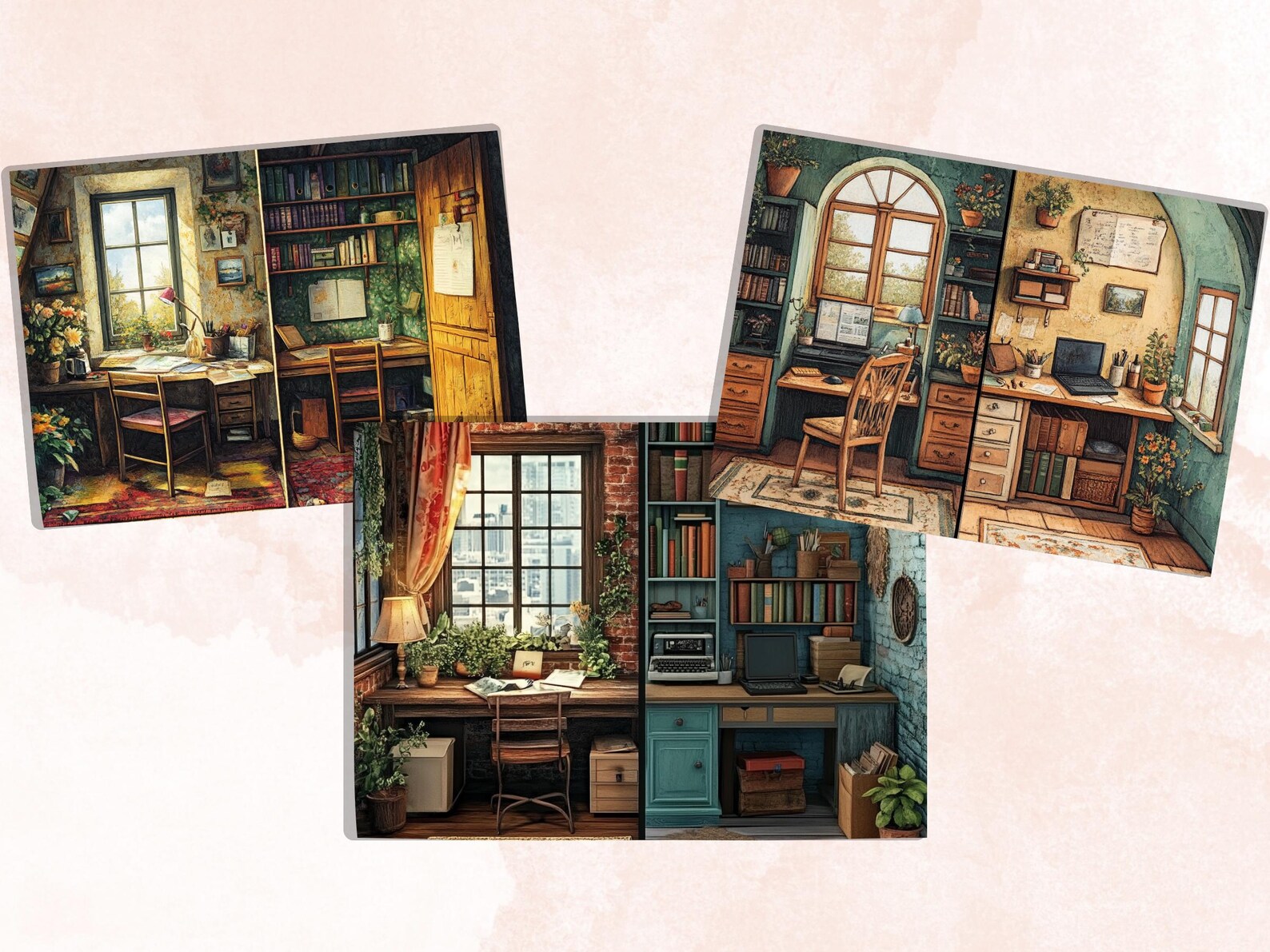 Cozy Working Corner Junk Journal Kit, Home Office Scenes Pages Ephemera ...