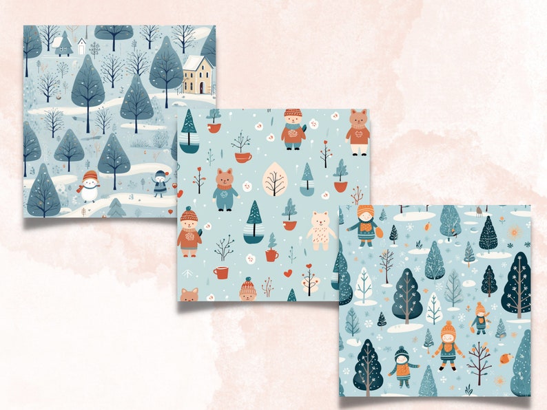 Printable Cute Winter Digital Paper, Winter Wonderland Ephemera, Kawaii ...