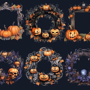 40 PNG Watercolor Halloween Frames Clipart, Halloween Wreaths ...