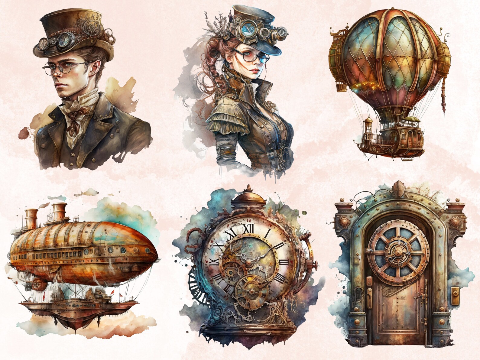 32 PNG Watercolor Steampunk Clipart Bundle Steampunk - Etsy