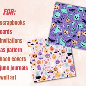 Printable Cute Creepy Halloween Digital Paper, Happy Halloween Kawaii ...