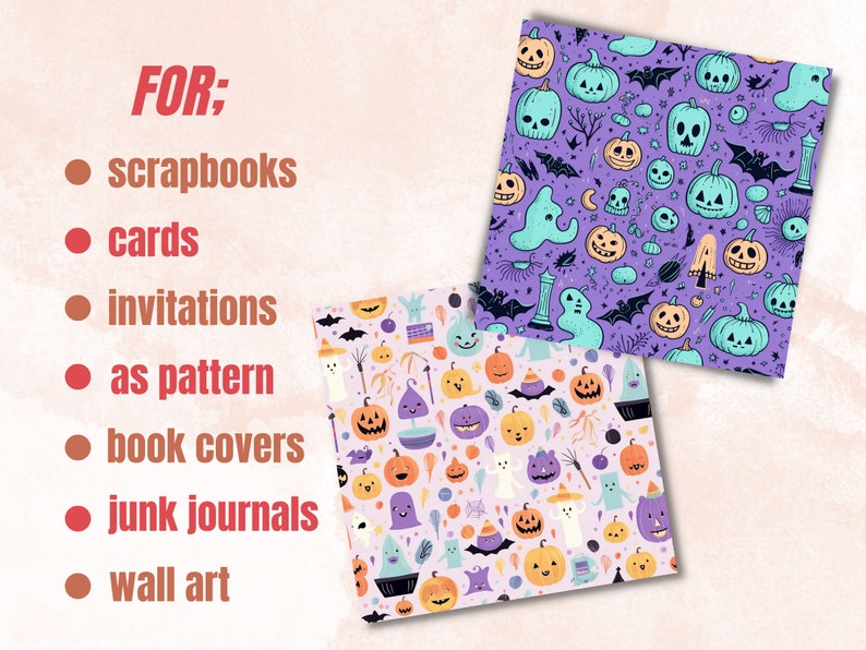 Printable Cute Creepy Halloween Digital Paper, Happy Halloween Kawaii ...