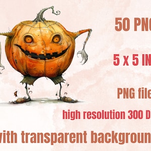 50 PNG Watercolor Quirky Halloween Bundle Clipart, Whimsical Halloween ...