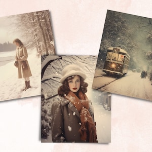 Printable Vintage Winter Photos Digital Paper, Retro Winter Old ...