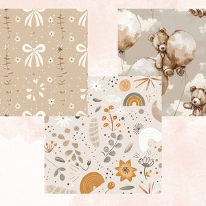 Seamless Neutral Newborn Pattern Paper, Boho Baby Nursery Ephemera ...